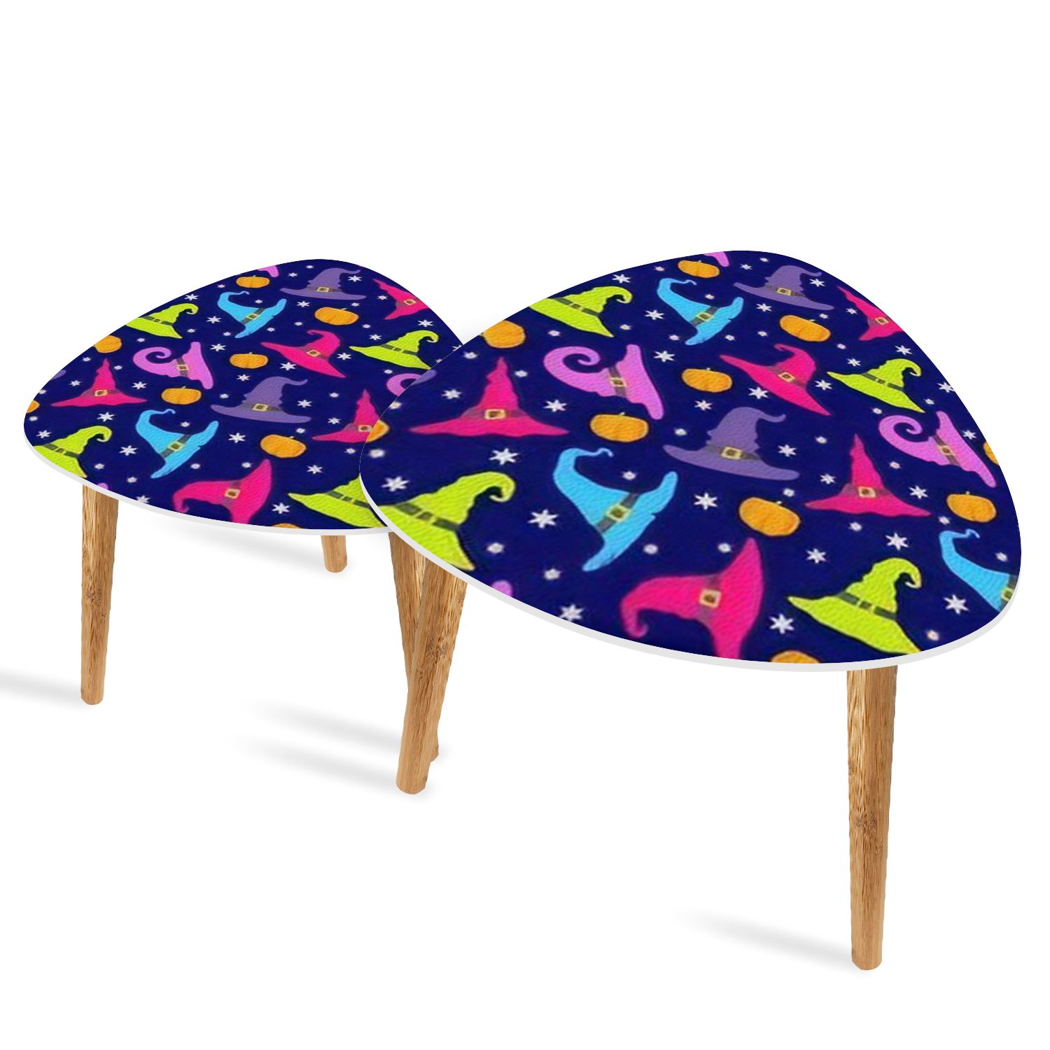 Triangle End Tables Set of 2 Witch hat pumpkins stars seamless pattern ...