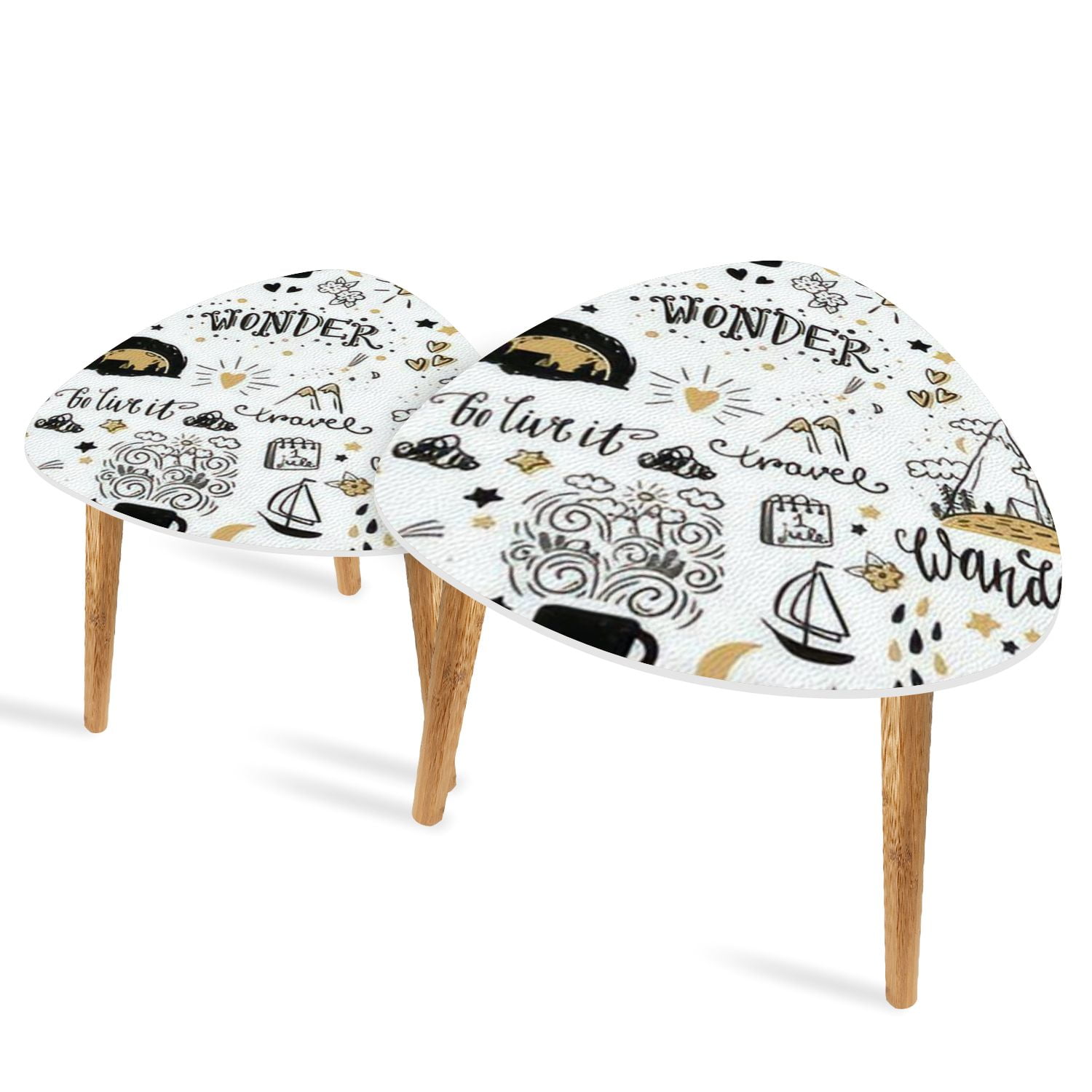 Triangle End Tables Set of 2 Wonderful adventure pattern Hand drawn ...