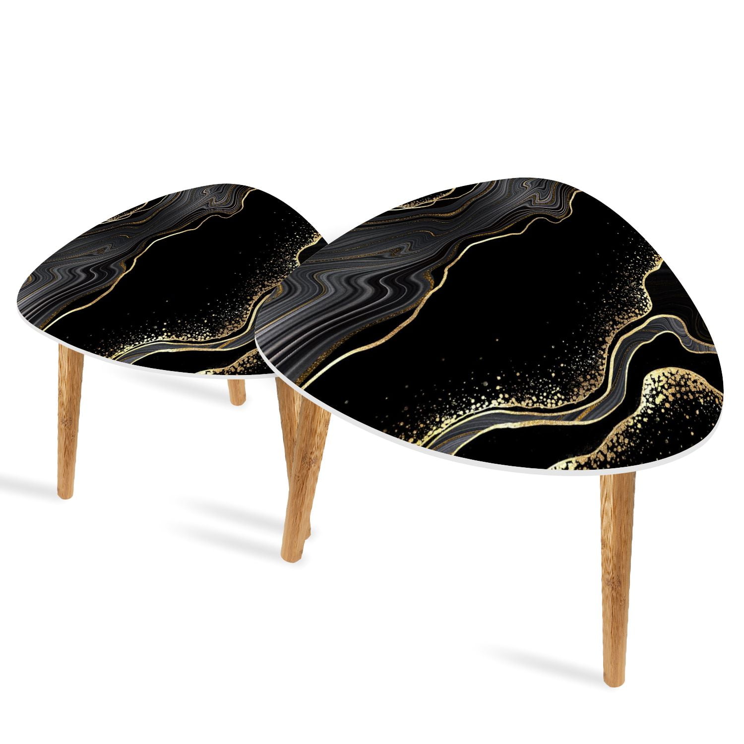 Triangle End Tables Set of 2 abstract black agate golden veins fake ...
