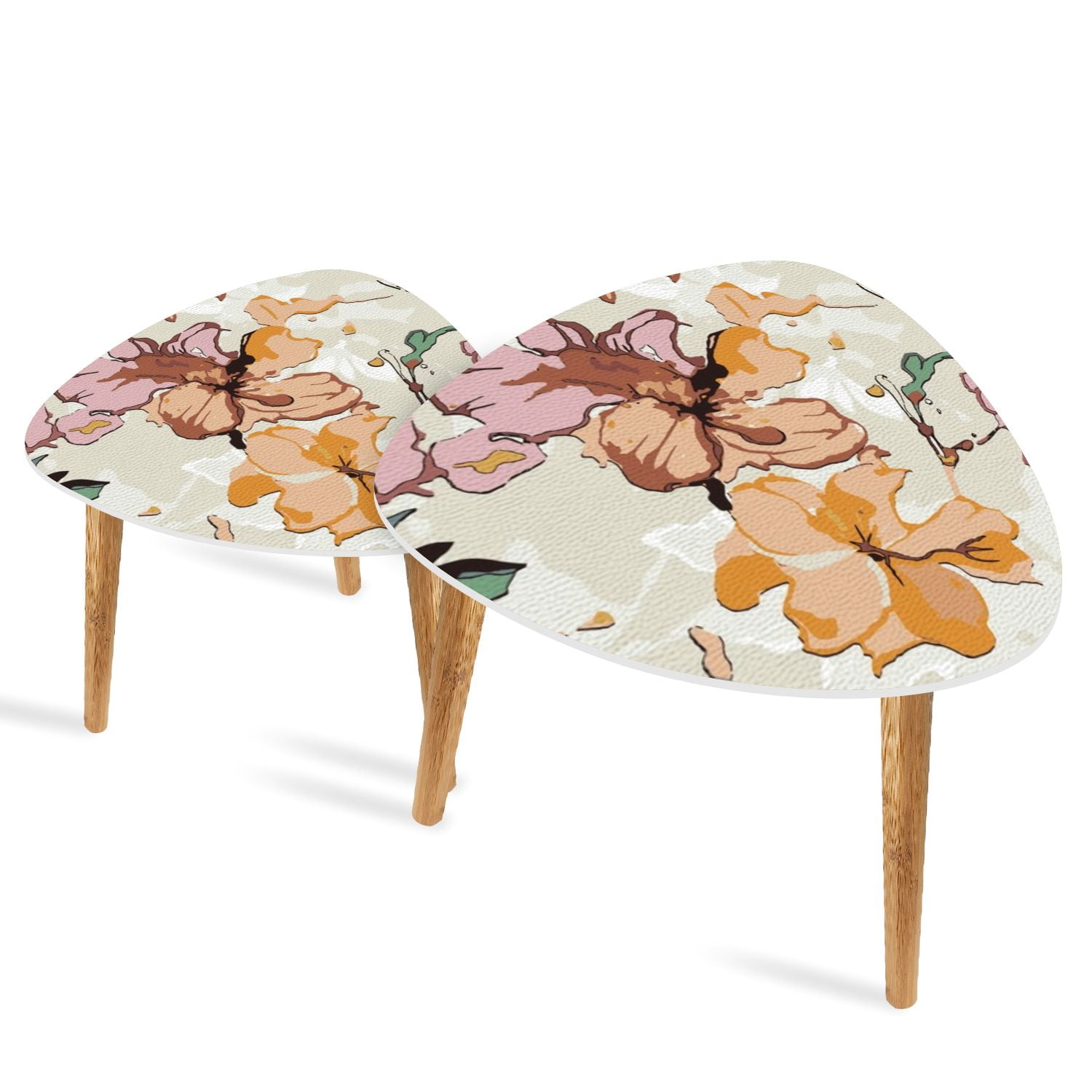 Triangle End Tables Set of 2 abstract an embossed blooming bright ...