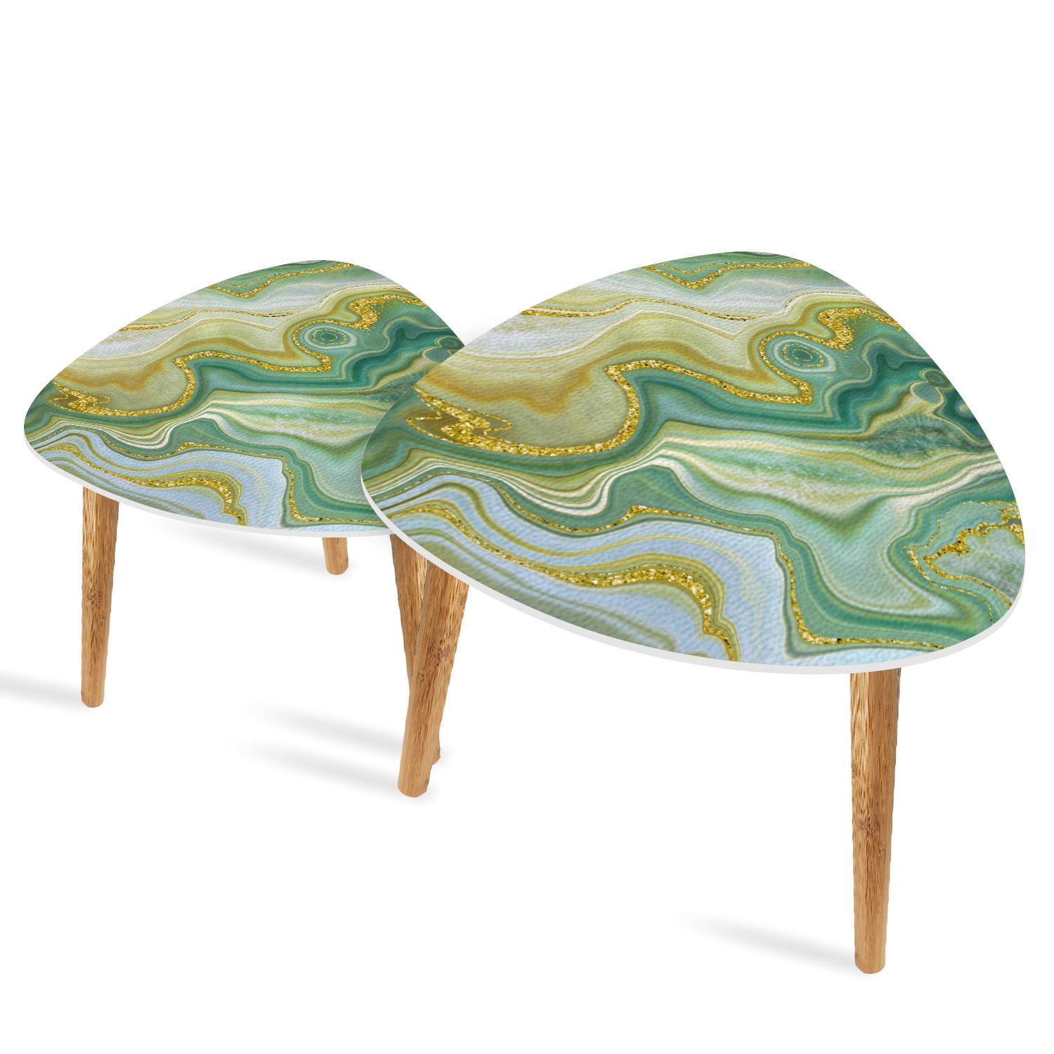 Triangle End Tables Set of 2 abstract fake stone texture green agate ...