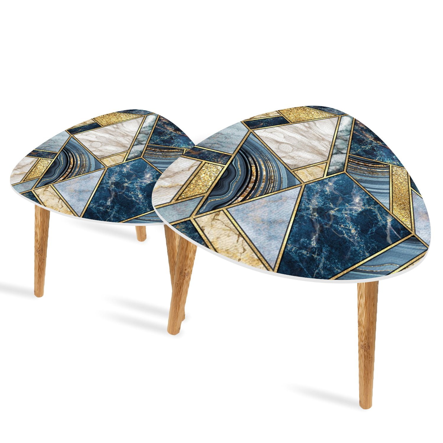 Triangle End Tables Set of 2 abstract modern marble mosaic artificial ...