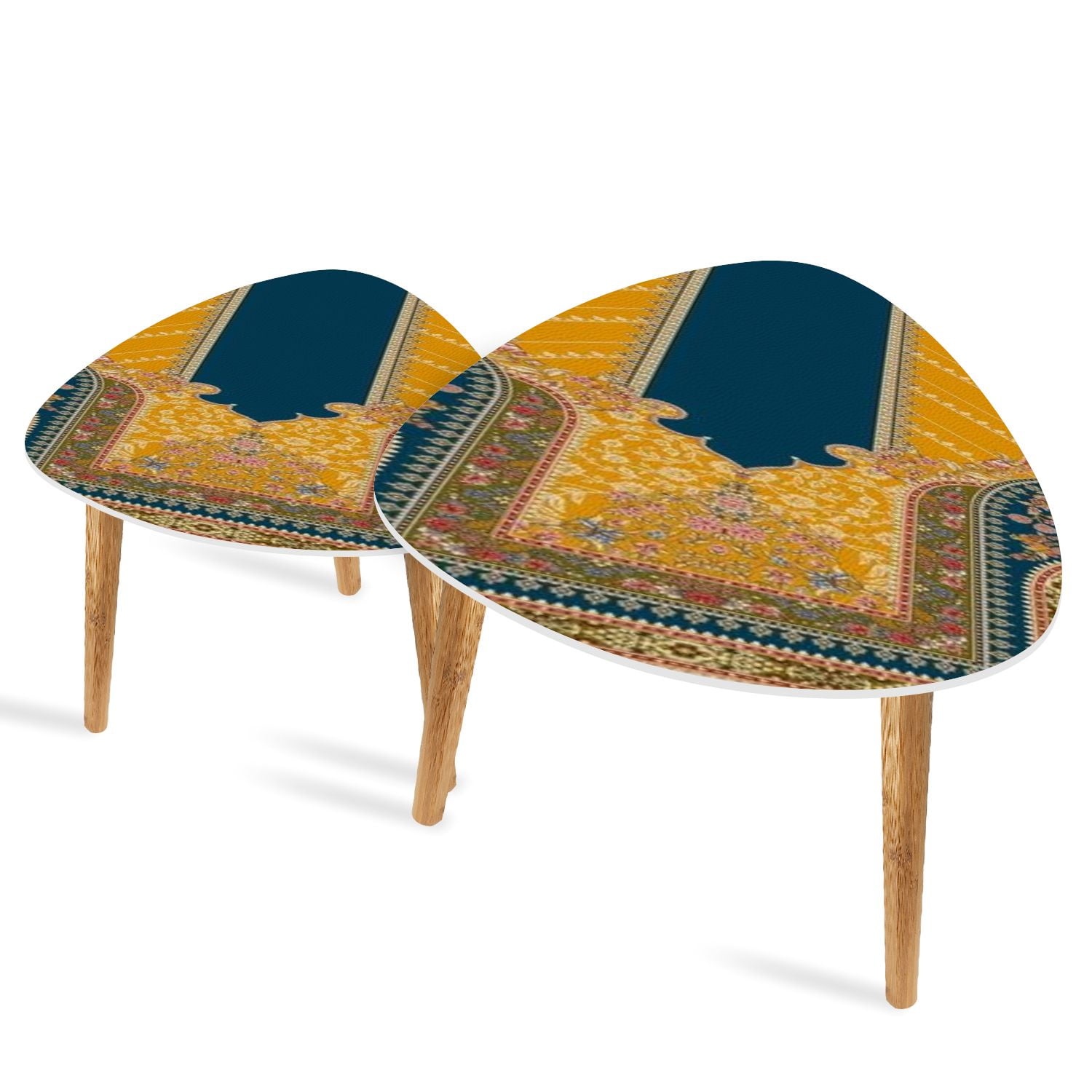 Triangle End Tables Set of 2 beautiful Mughal traditional border print ...