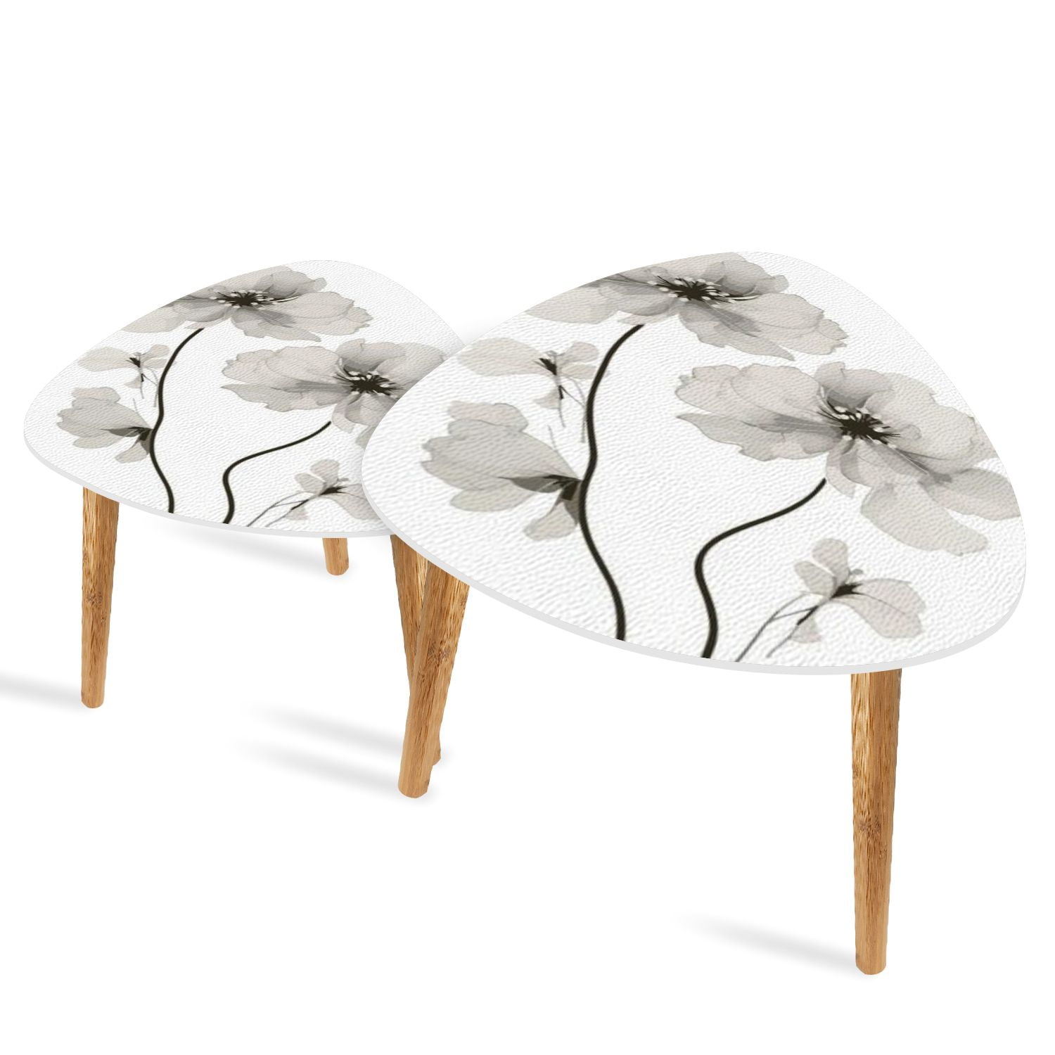 Triangle End Tables Set of 2 is close up white flowers It features ...