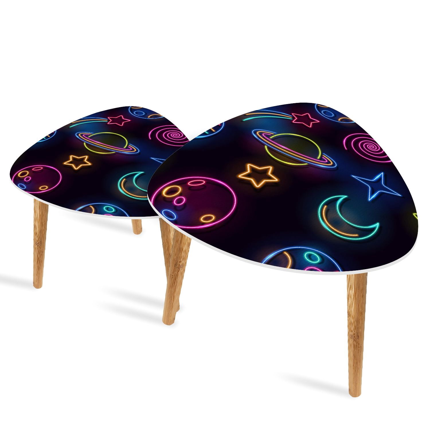 Triangle End Tables Set of 2 colorful seamless pattern space neon lamp ...