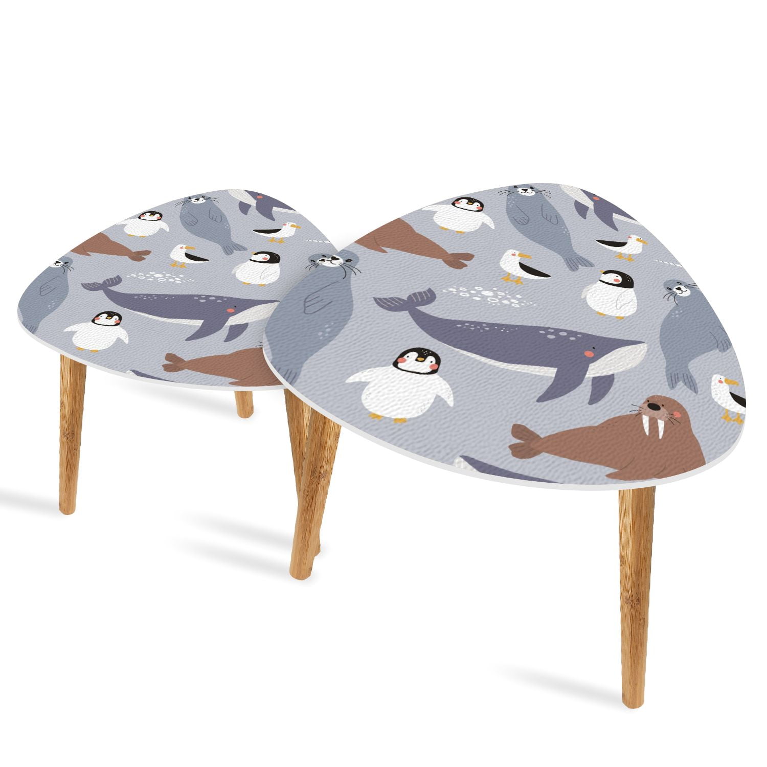 Triangle End Tables Set of 2 cute animals bear penguin walrus fish ...