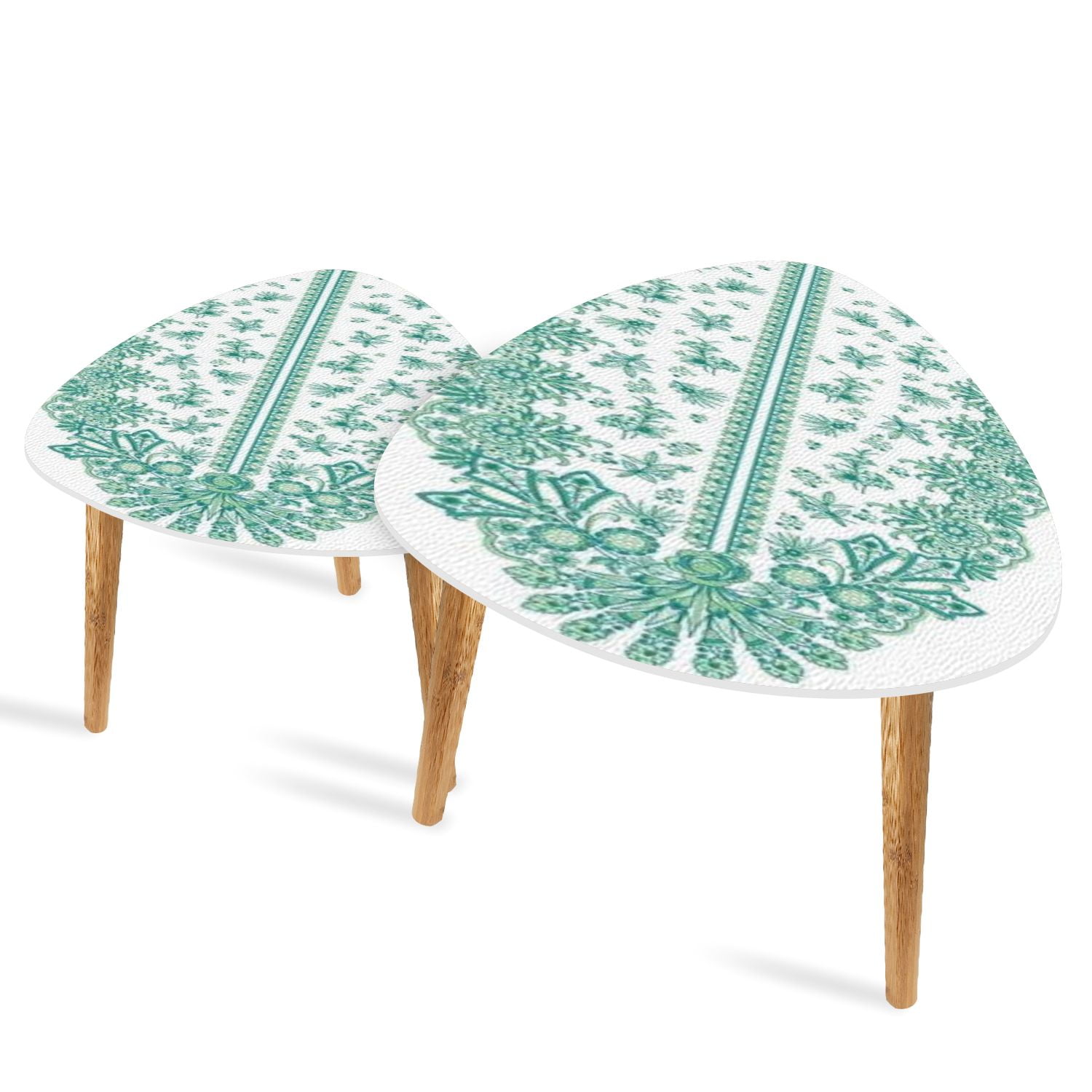 Triangle End Tables Set of 2 delicate lace appliqu placed around wide ...