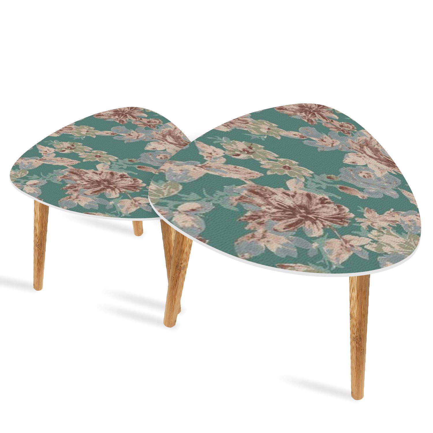 Triangle End Tables Set of 2 features group flowers depicted pattern ...