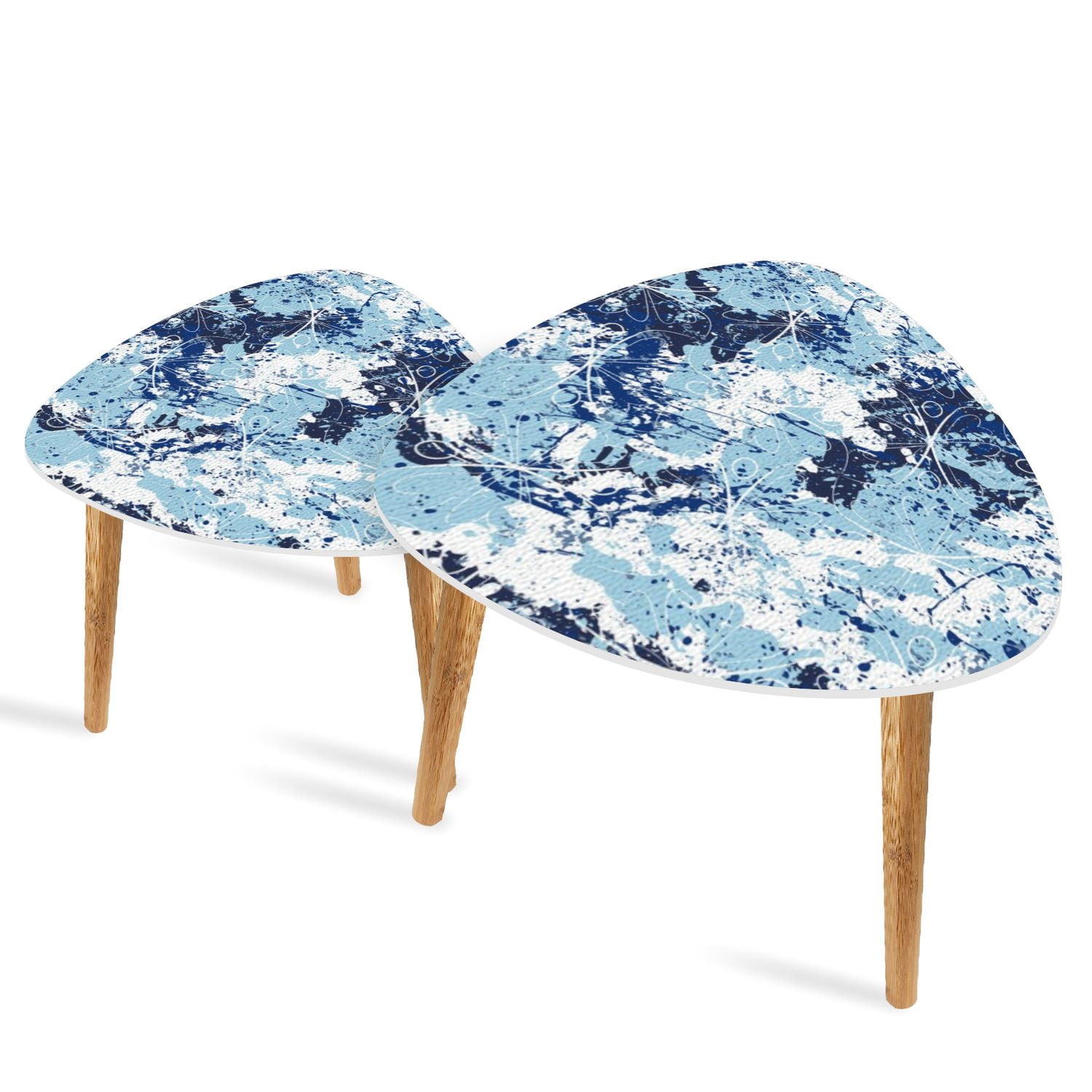 Triangle End Tables Set of 2 floral pattern grunge style indigo blue ...