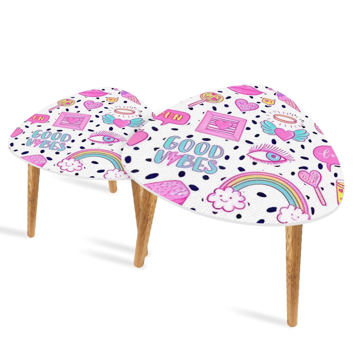 Triangle End Tables Set of 2 fun patches seamless pattern rainbow cloud ...