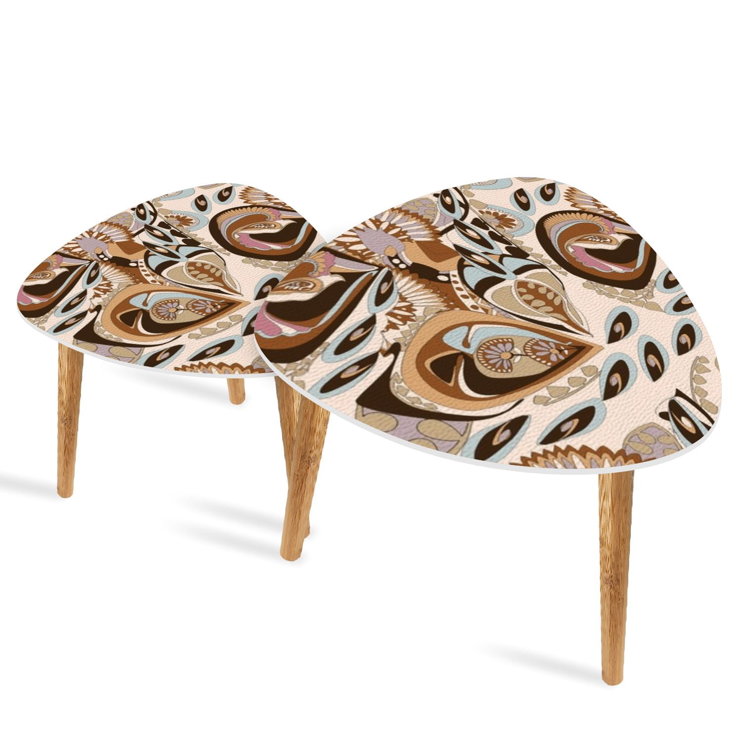 Triangle End Tables Set of 2 geometric folklore ornament Tribal ethnic ...