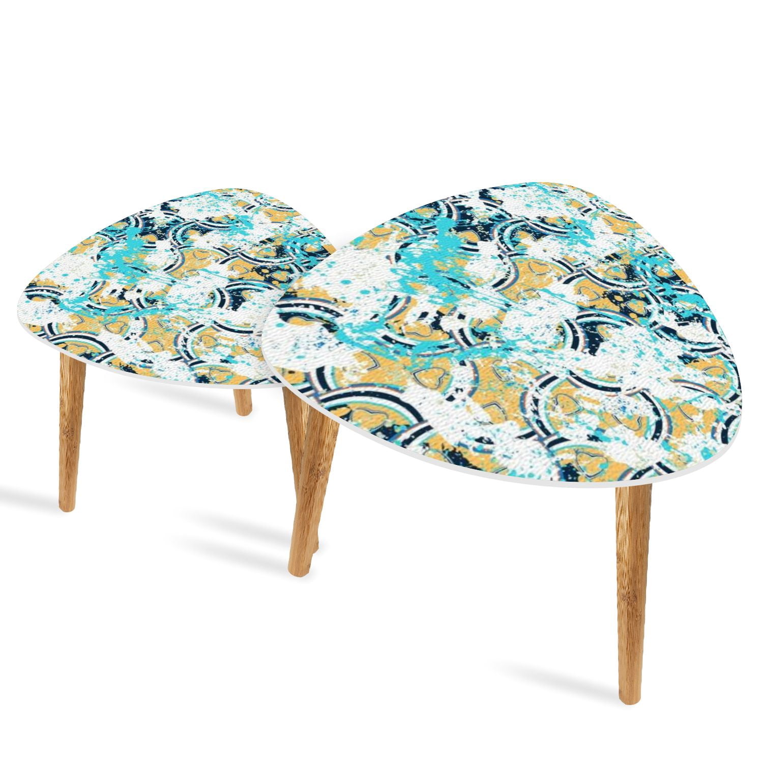 Triangle End Tables Set of 2 geometric pattern grunge style colorful ...