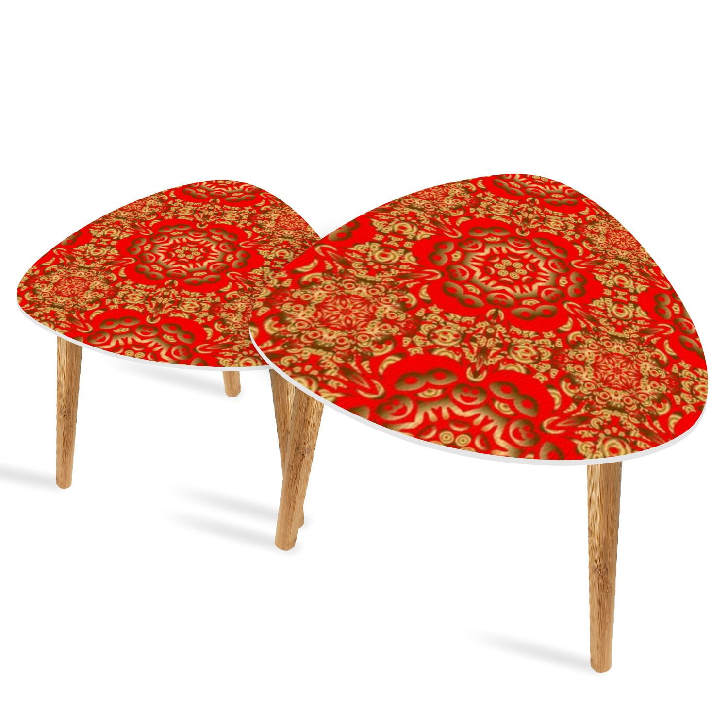 Triangle End Tables Set of 2 golden mehndi seamless pattern red ...