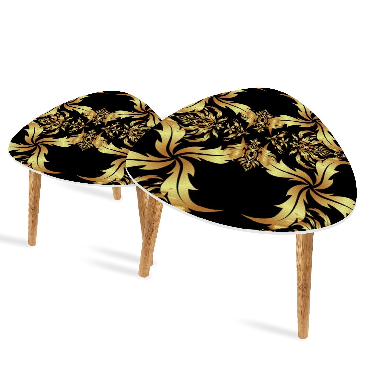 Triangle End Tables Set of 2 golden texture gold lines grids seamless ...