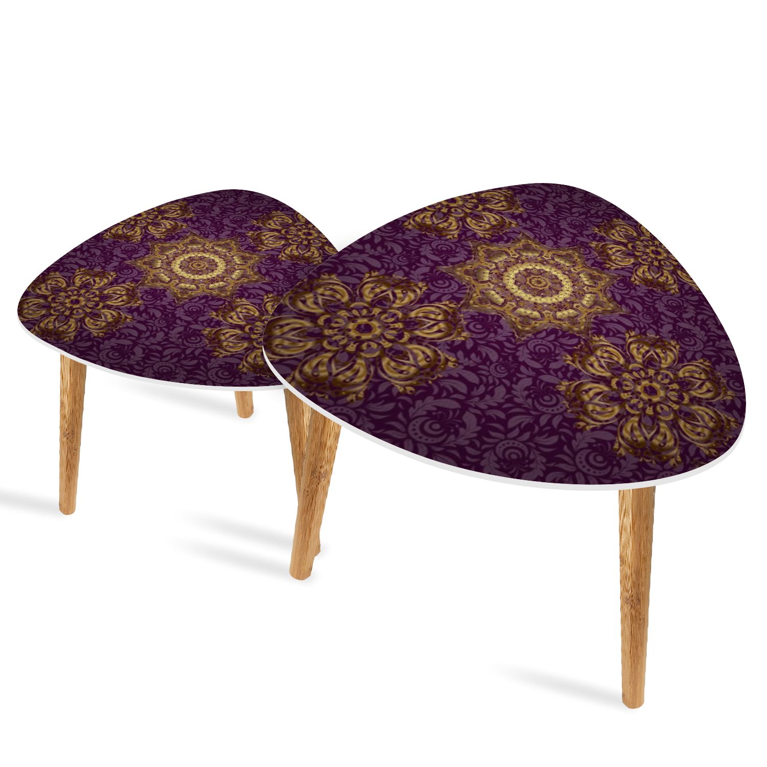 Triangle End Tables Set of 2 golden texture gold lines grids seamless ...