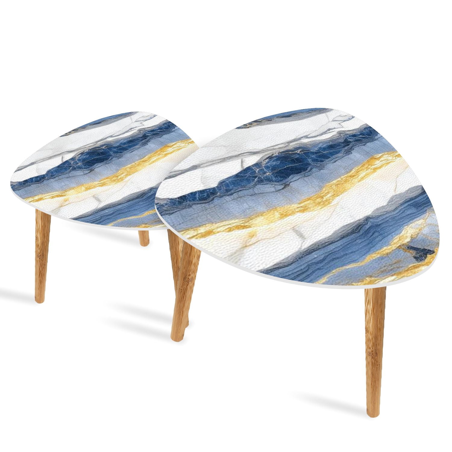 Triangle End Tables Set of 2 marble granite featuring blue veins that ...