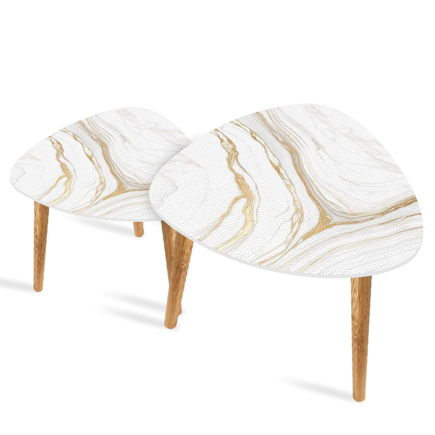 Triangle End Tables Set of 2 marble slab brilliant white subtle grey ...