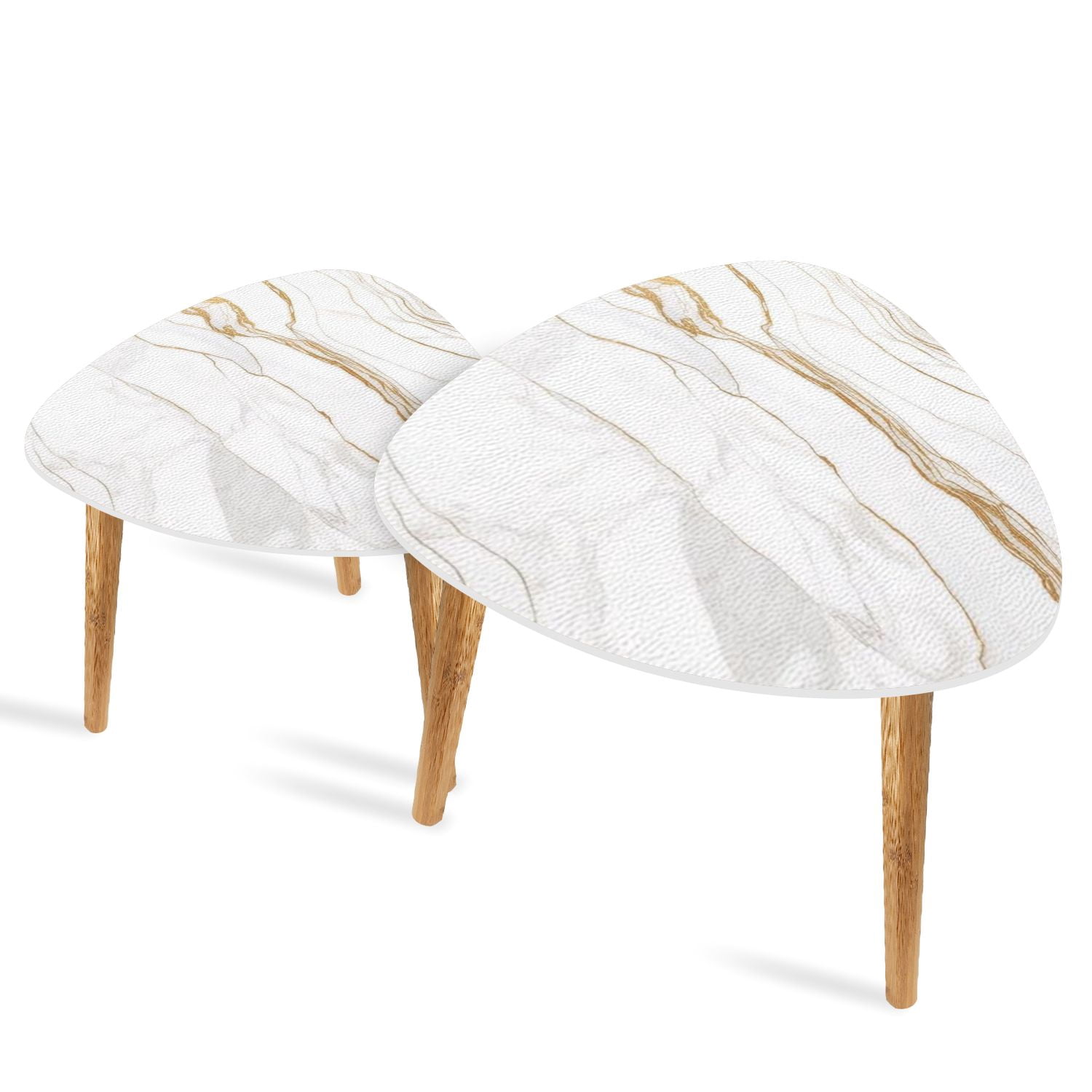 Triangle End Tables Set of 2 marble slab brilliant white subtle grey ...