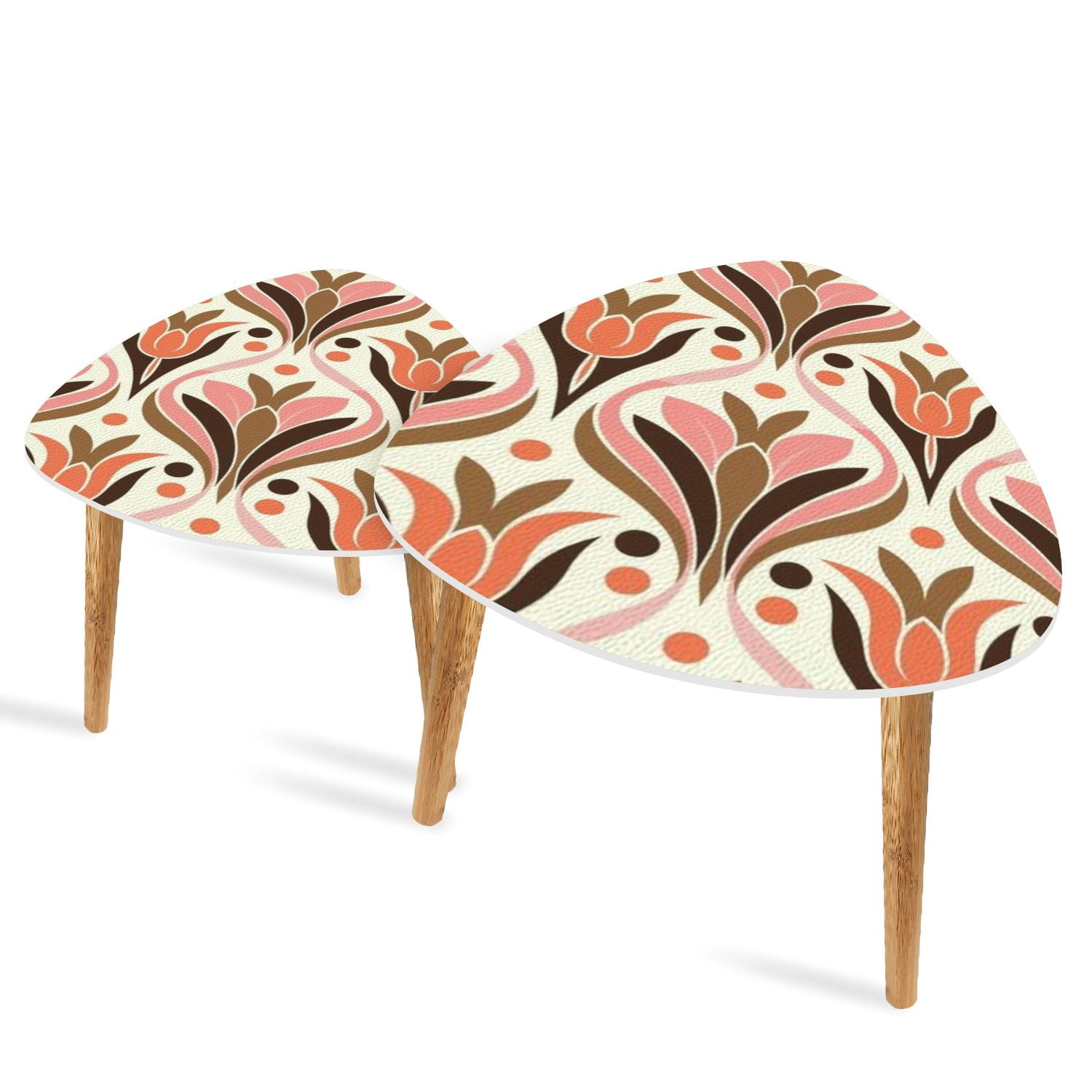 Triangle End Tables Set of 2 retro color flower motif seamless repeat ...