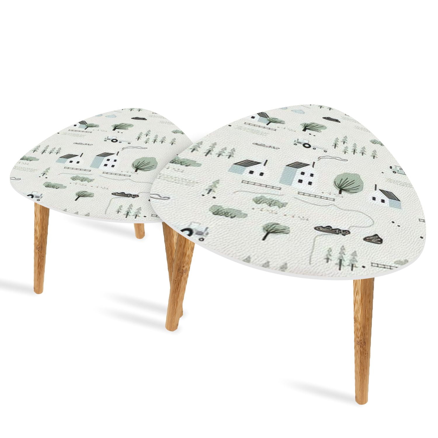 Triangle End Tables Set of 2 seamless colorful pattern house trees ...