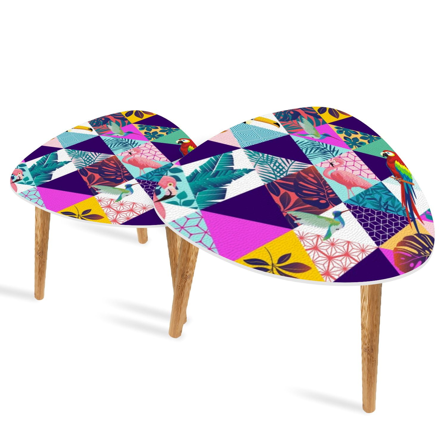 Triangle End Tables Set of 2 seamless pattern Parrot Toucans tropical ...