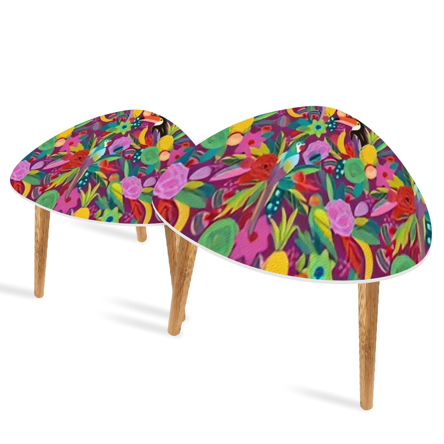 Triangle End Tables Set of 2 seamless pattern flowers fruits birds ...