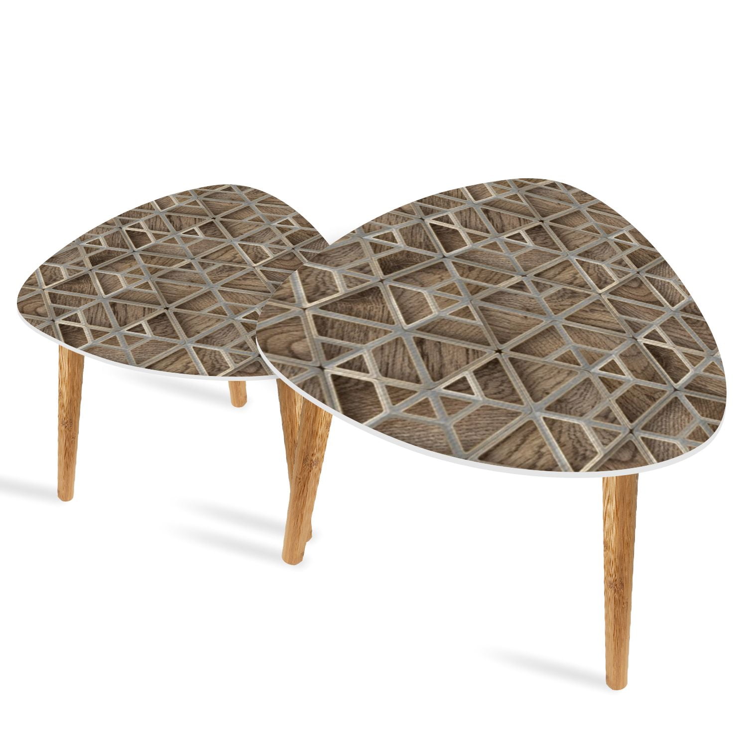 Triangle End Tables Set of 2 showcasing seamless geometric pattern wood ...