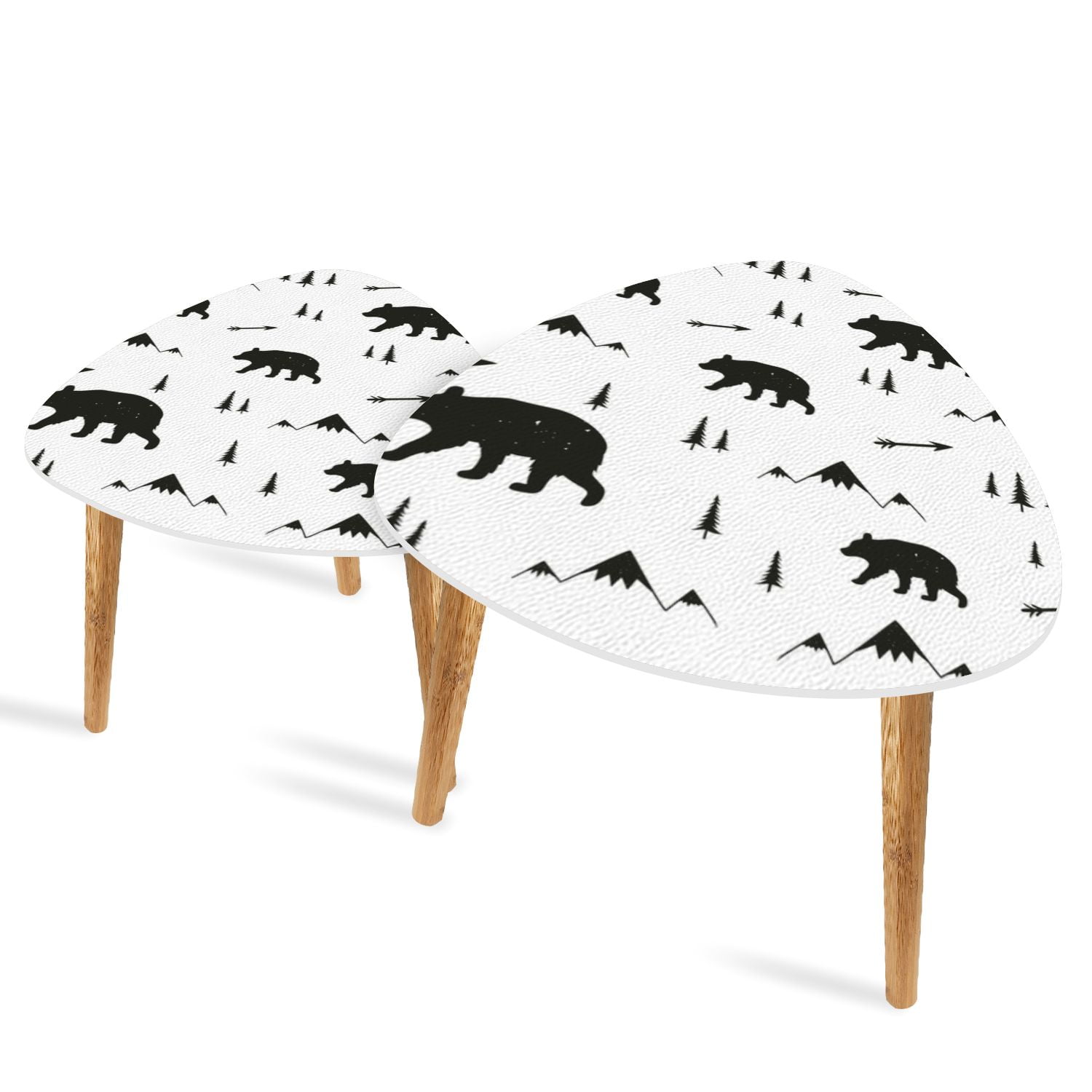 Triangle End Tables Set of 2 stylish cartoon seamless pattern Bear pine trees arrows mountains ...