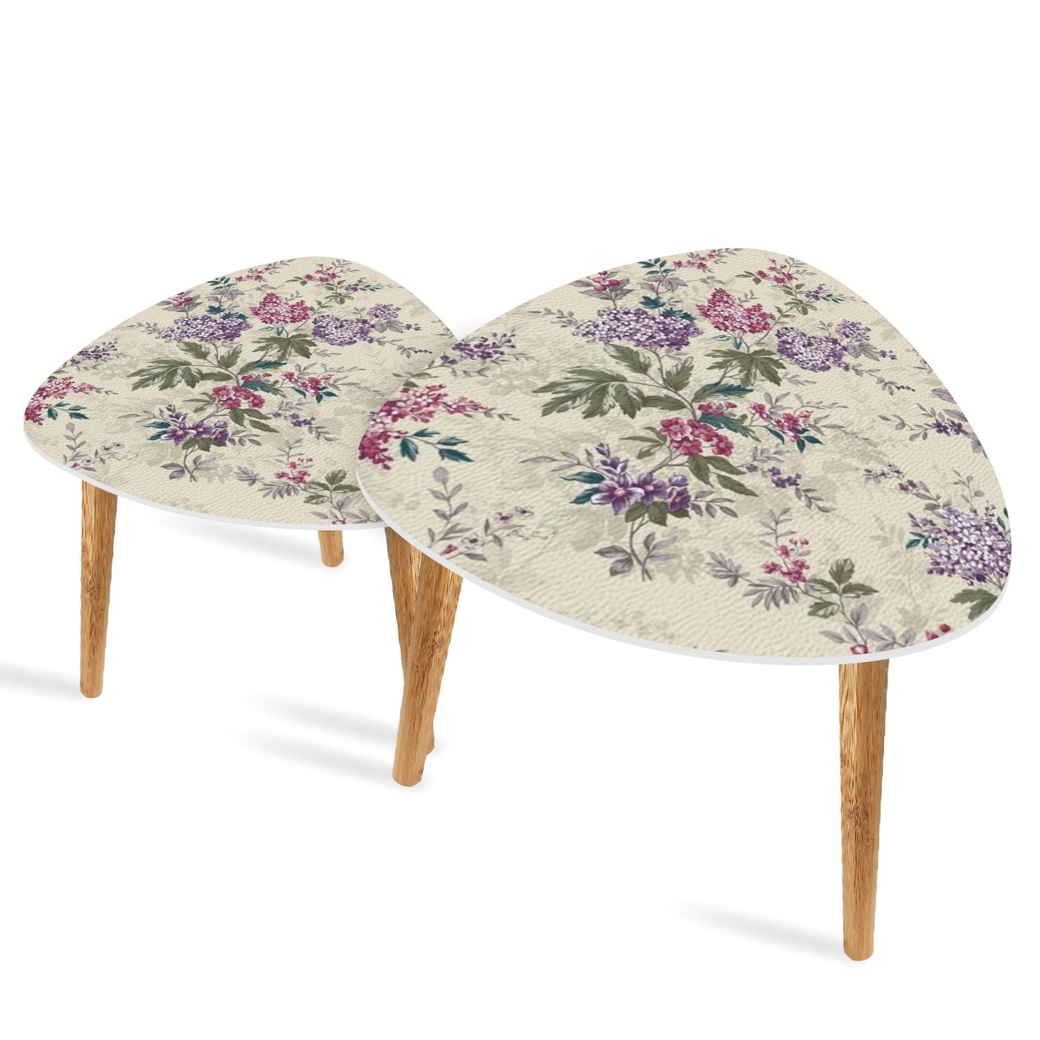 Triangle End Tables Set of 2 textile design Mughal art floral pattern ...