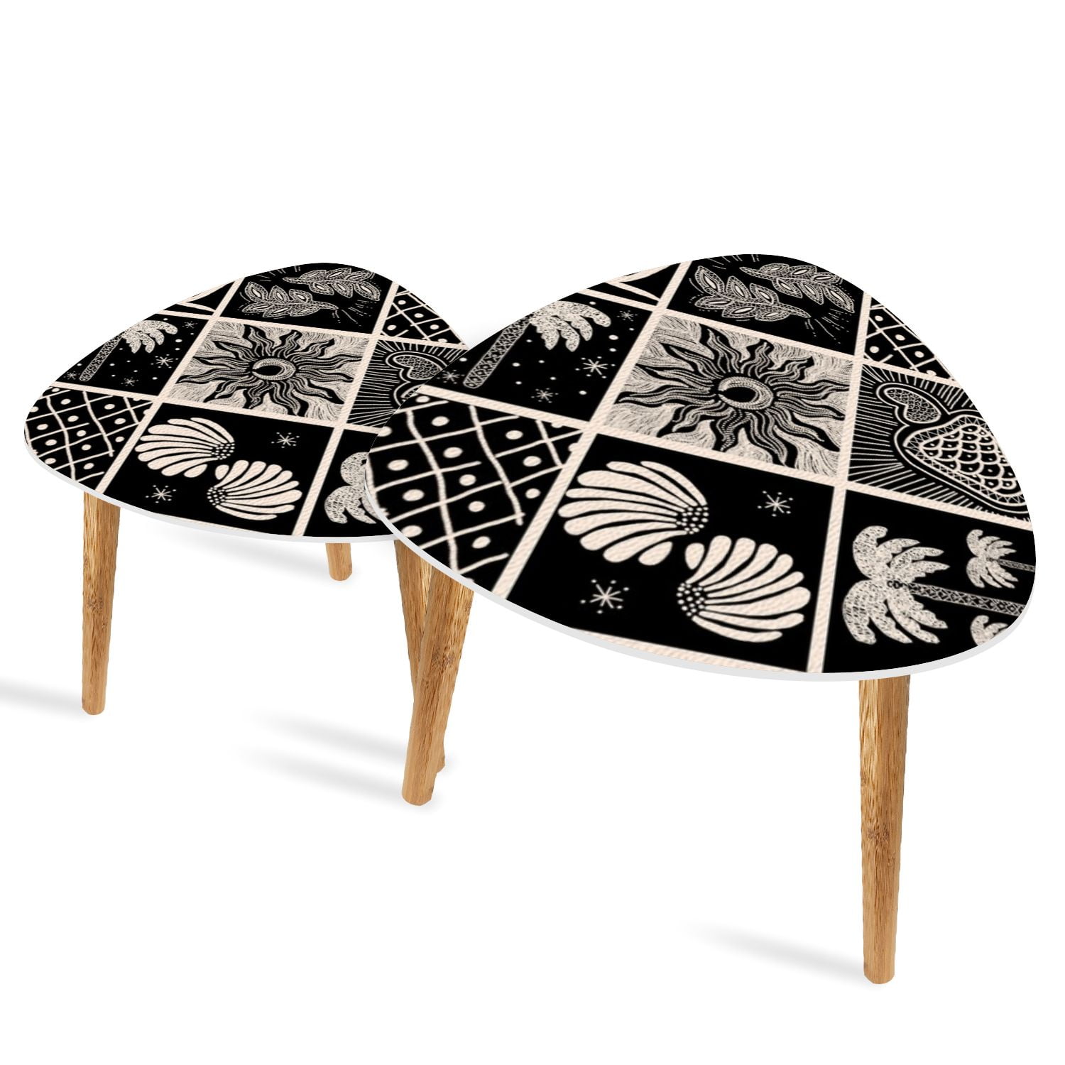 Triangle End Tables Set of 2 tropical vintage black white embroidery ...