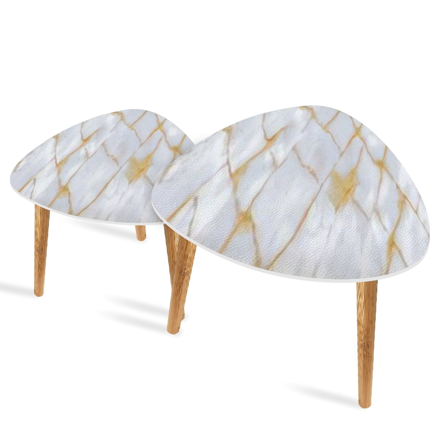 Triangle End Tables Set of 2 white marble golden for abstract natural ...