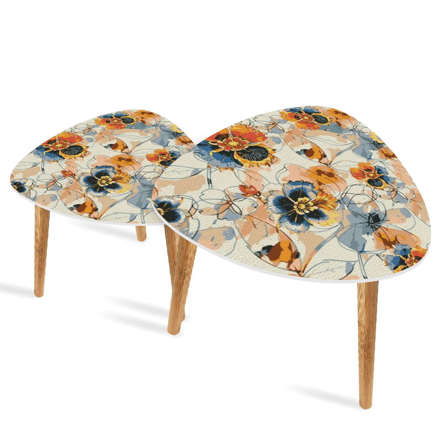 Triangle End Tables Set of 2 Abstract blooming motif all textile ...