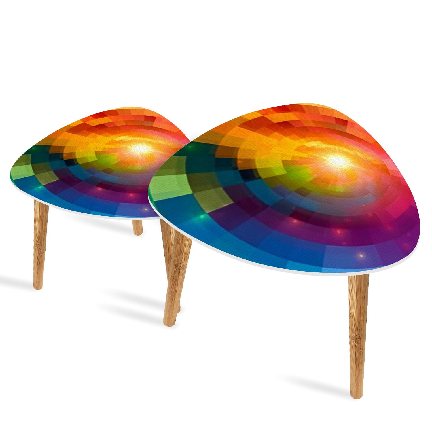 Triangle End Tables Set of 2 Abstract colorful shining circle tunnel ...