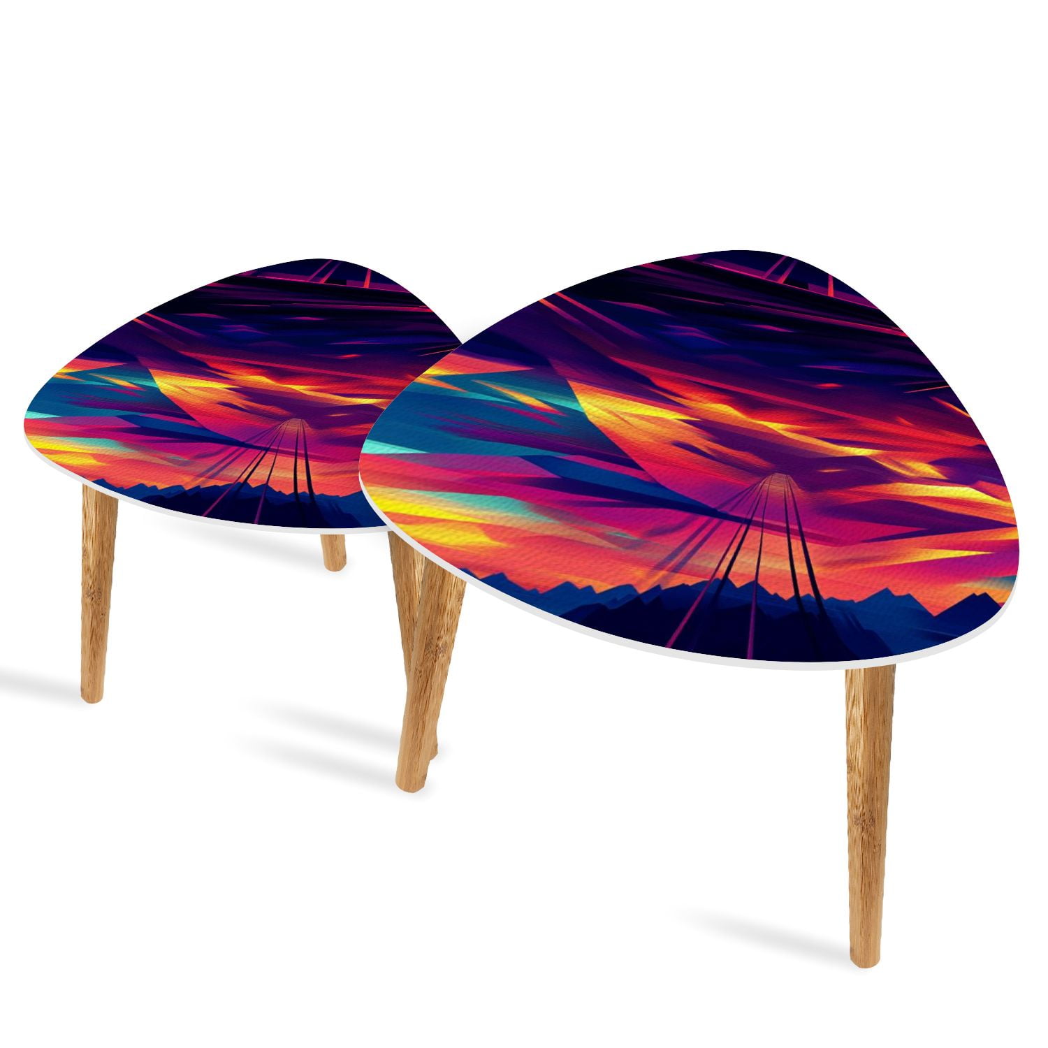 Triangle End Tables Set of 2 Adventure Awaits Vibrant Desert Railroad ...