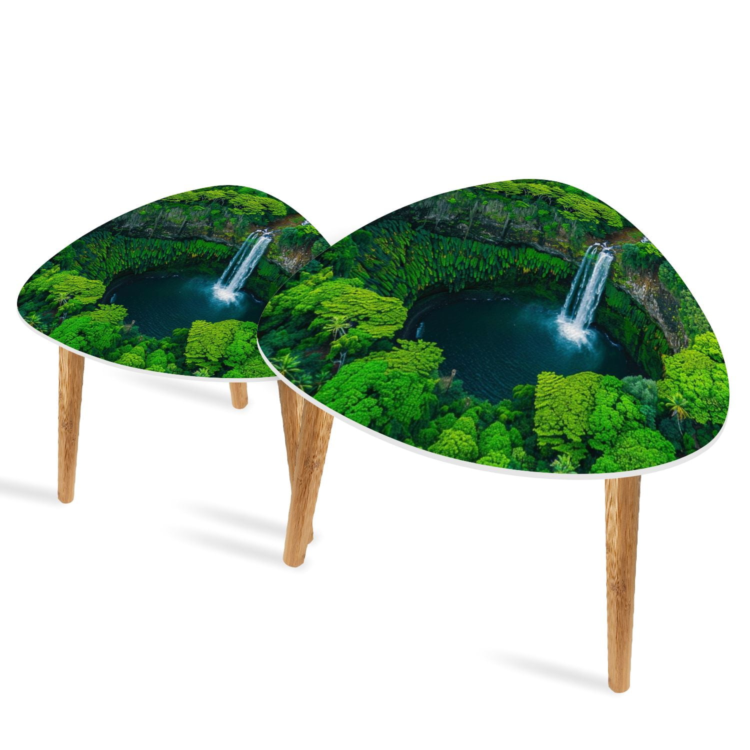 Triangle End Tables Set of 2 Aerial view impressive Wailua Falls Kauai ...