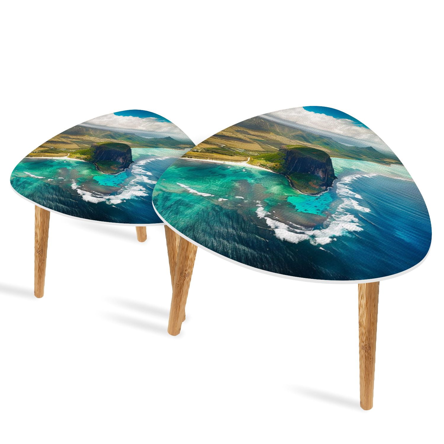 Triangle End Tables Set of 2 Aerial view underwater waterfall Mauritius ...