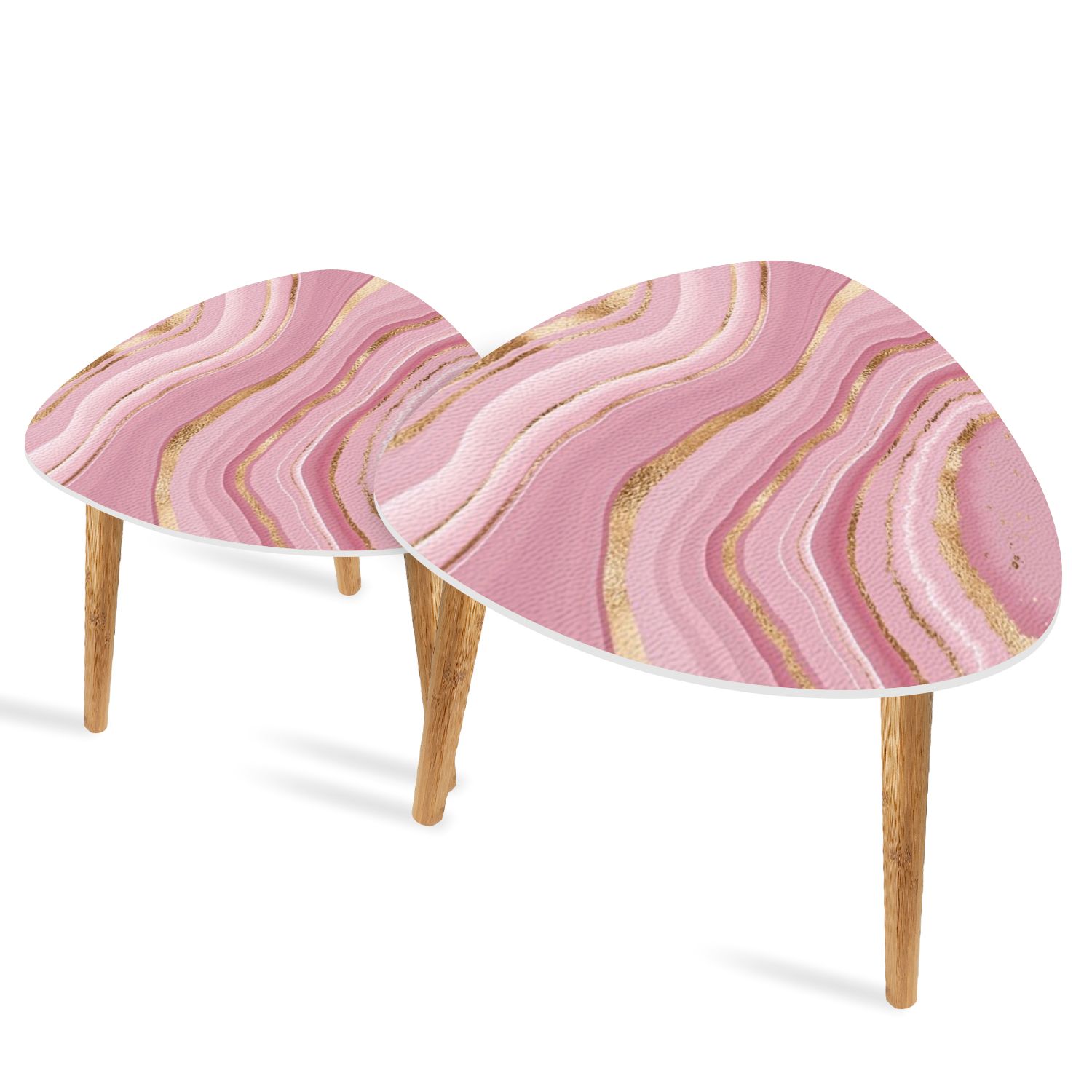 Triangle End Tables Set of 2 Agate stone print texture gold veins Small ...