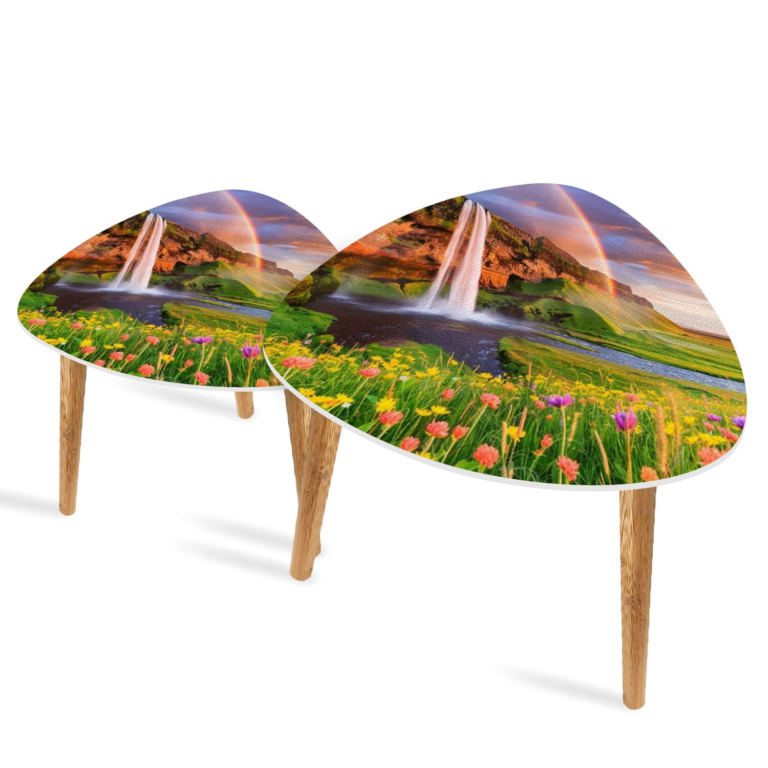 Triangle End Tables Set of 2 Amazing landscape rainbow waterfall ...