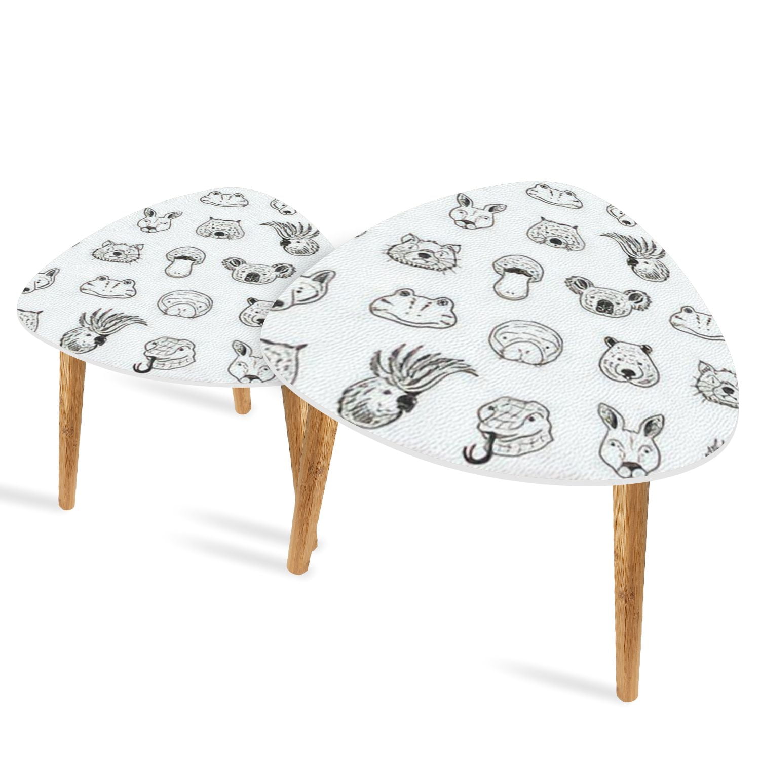 Triangle End Tables Set of 2 Australian animals faces line seamless ...