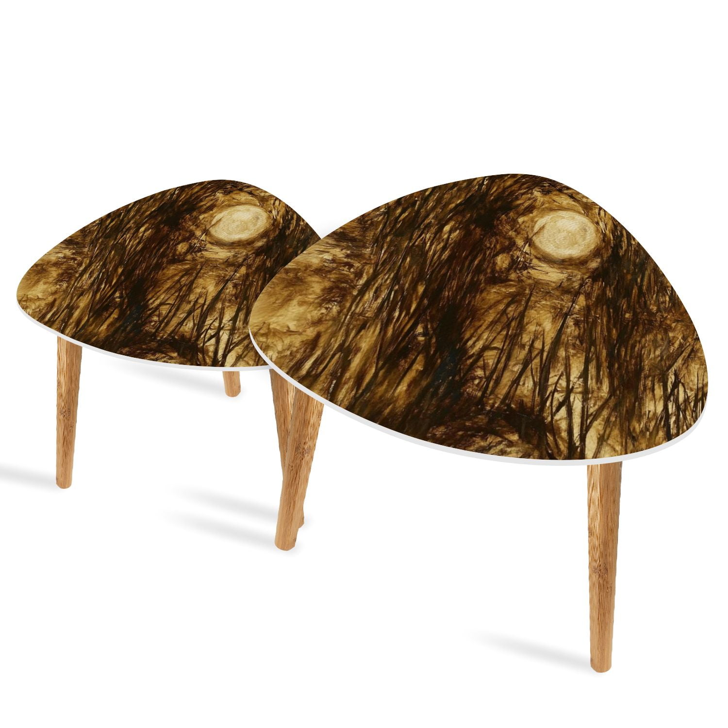 Triangle End Tables Set of 2 Bamboo Forest Fantasy Surreal Ink ...