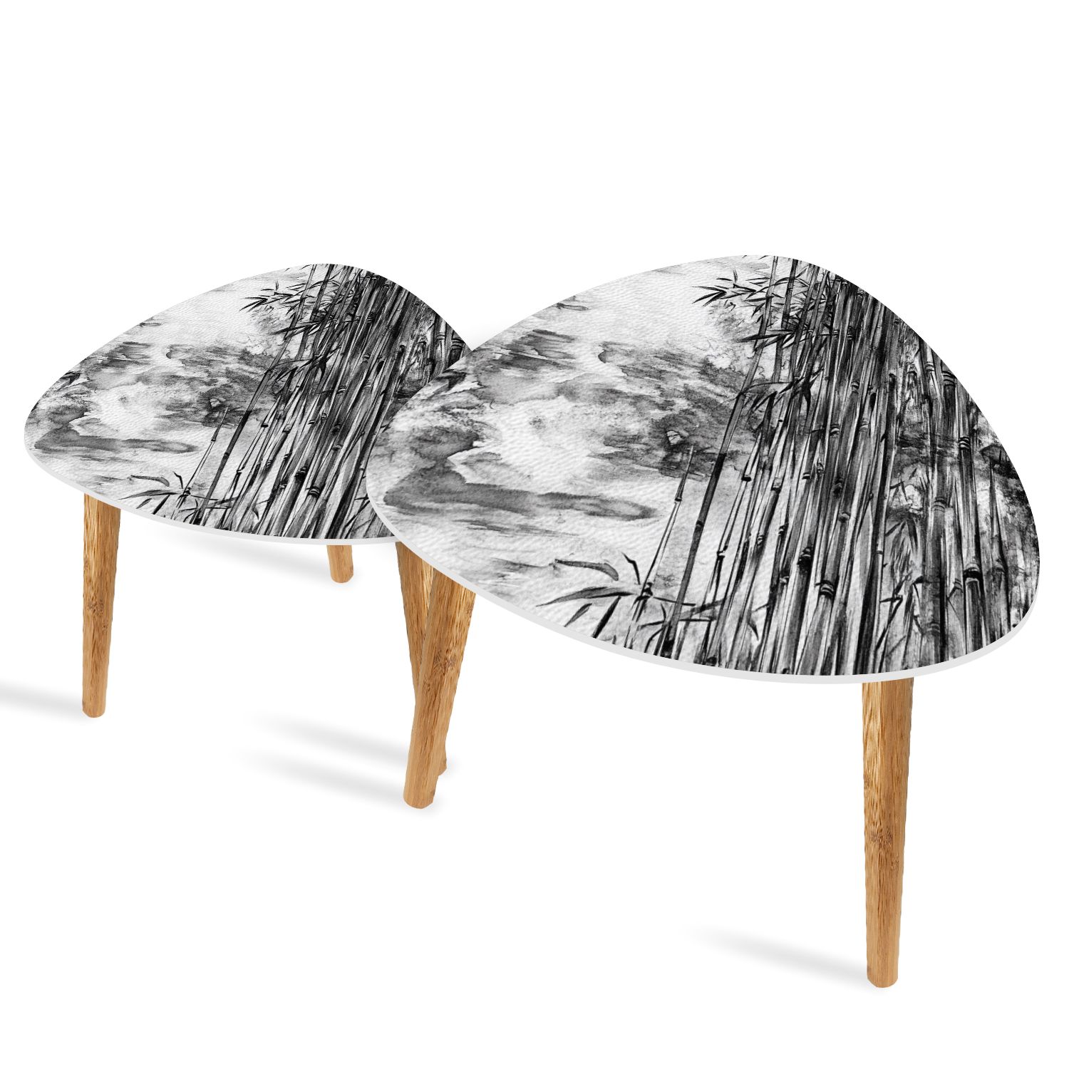 Triangle End Tables Set of 2 Bamboo Forest Ink Art Print Small Coffee ...