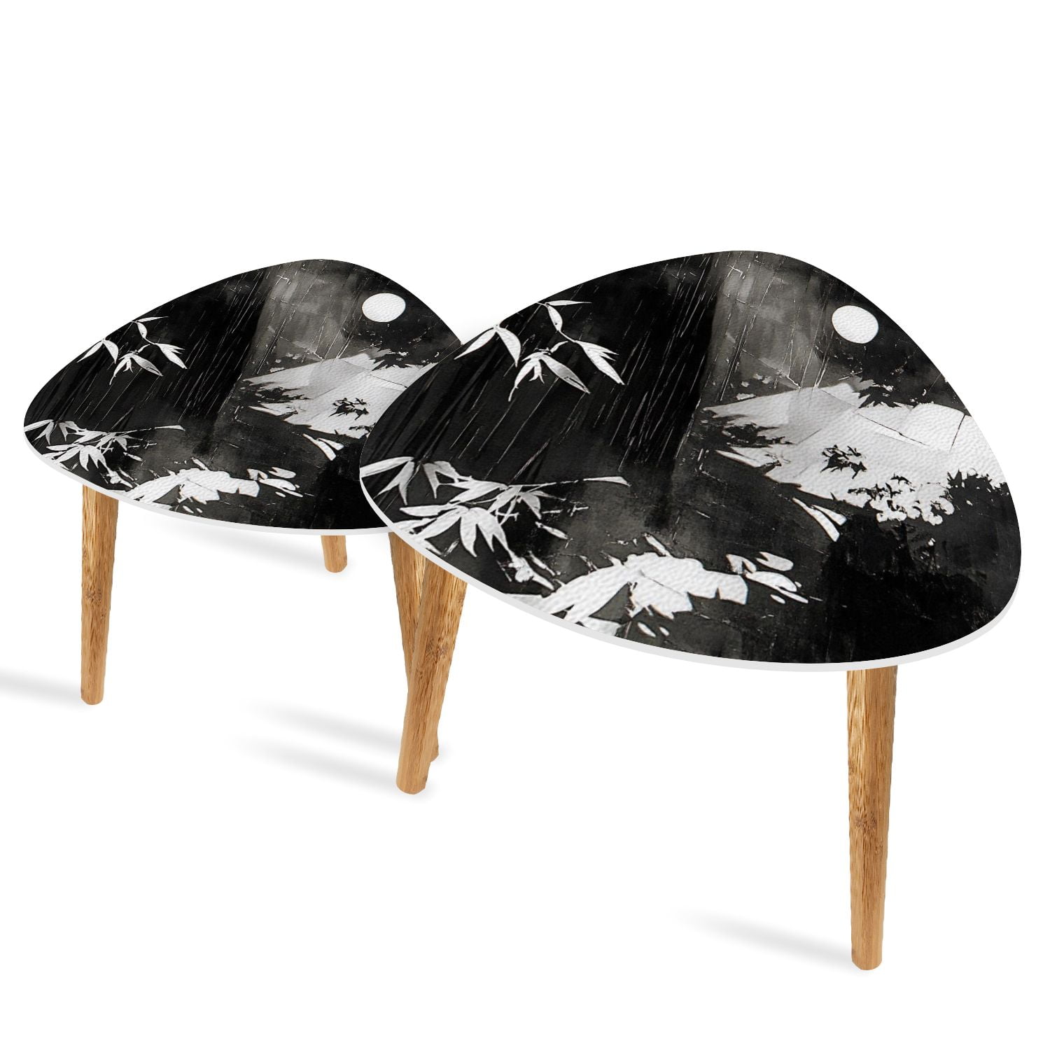 Triangle End Tables Set of 2 Bamboo Forest Ink Painting Serenity Small ...