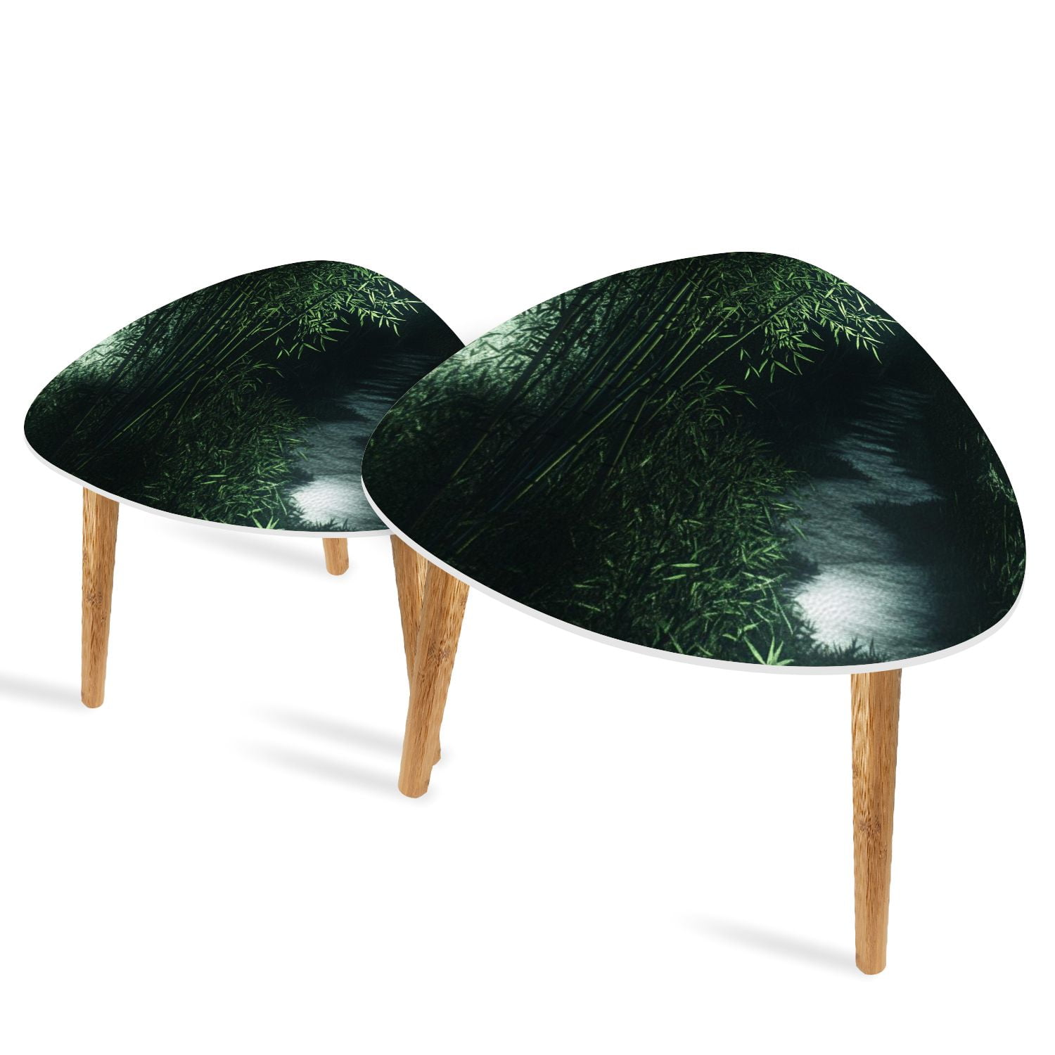 Triangle End Tables Set of 2 Bamboo Forest Path Ink Wash Adventure ...