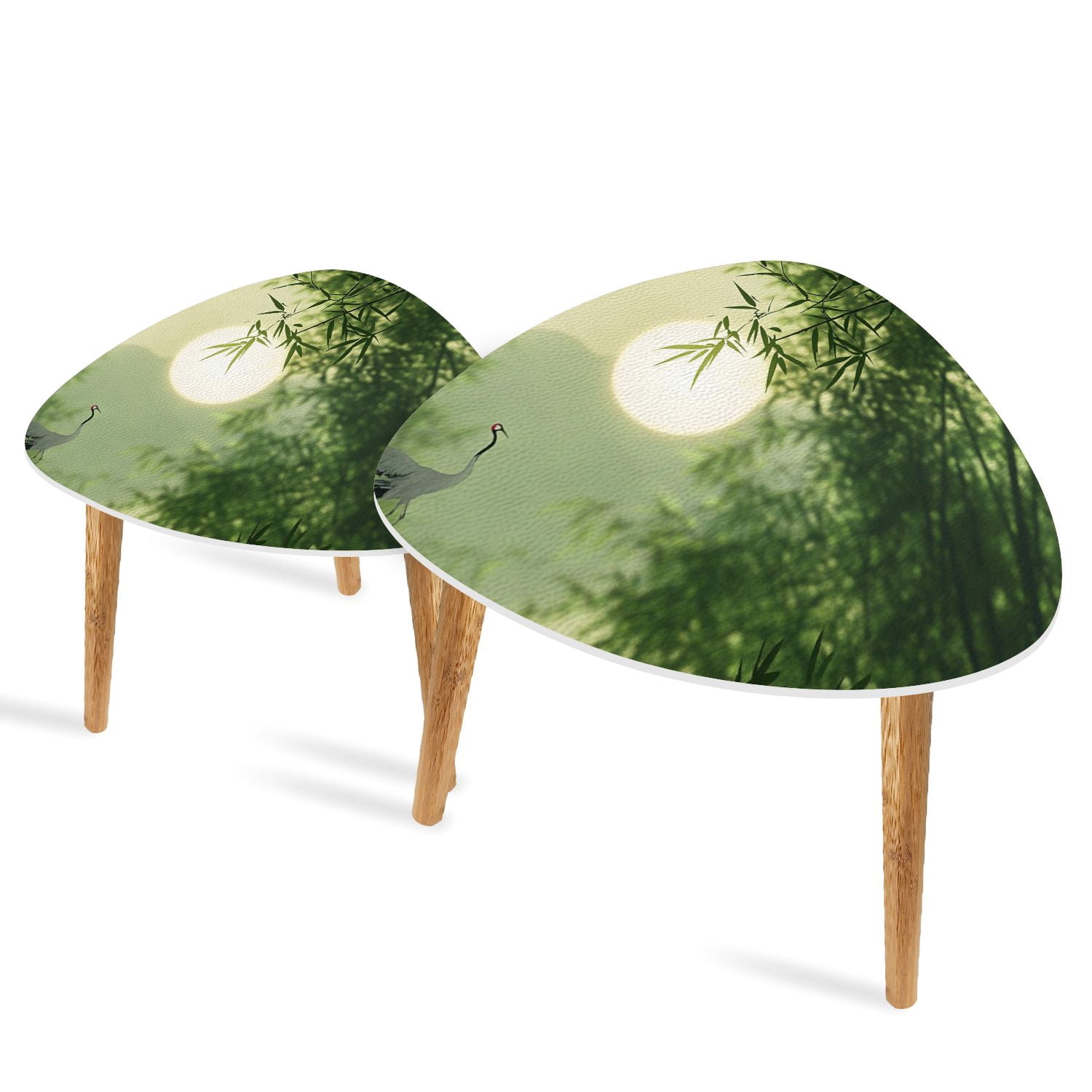 Triangle End Tables Set of 2 Bamboo Forest Traditional Ink Art Print ...