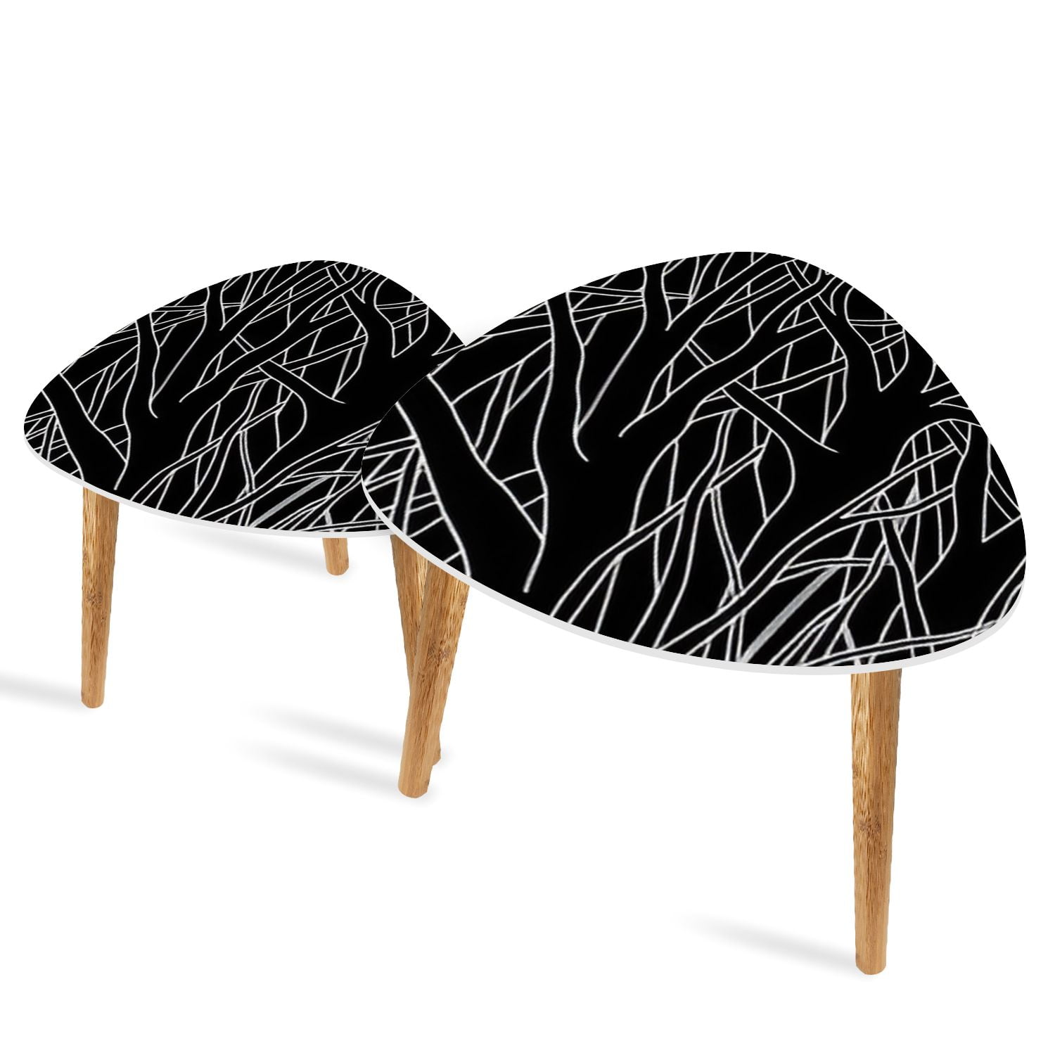 Triangle End Tables Set of 2 Black Trees Seamless Small Coffee Table ...