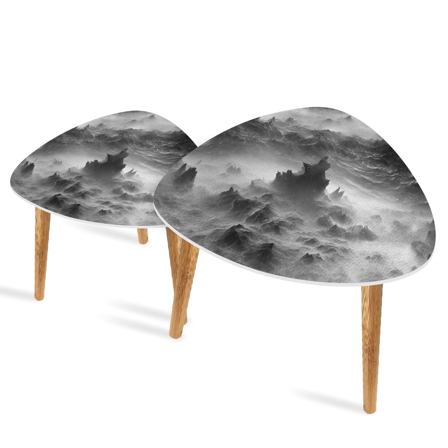 Triangle End Tables Set of 2 Black White Abstract Art Cosmic Landscape ...
