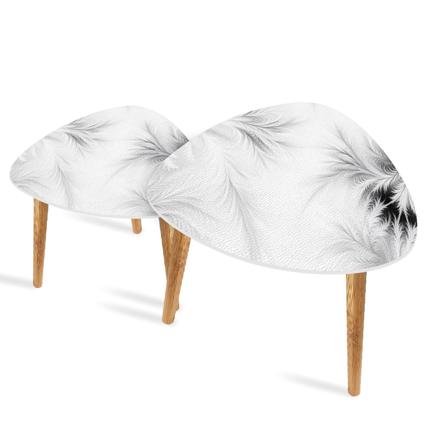 Triangle End Tables Set of 2 Black White Abstract Art Overlapping ...