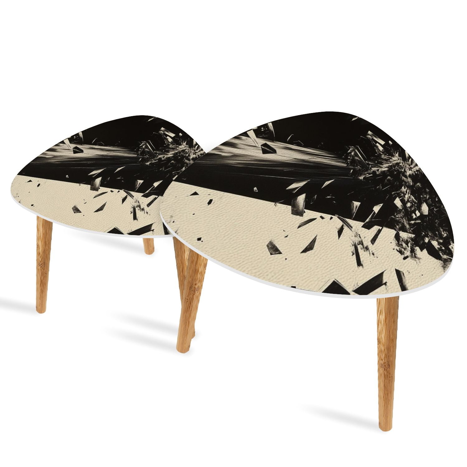 Triangle End Tables Set of 2 Black White Angular Shapes Art Reflective ...