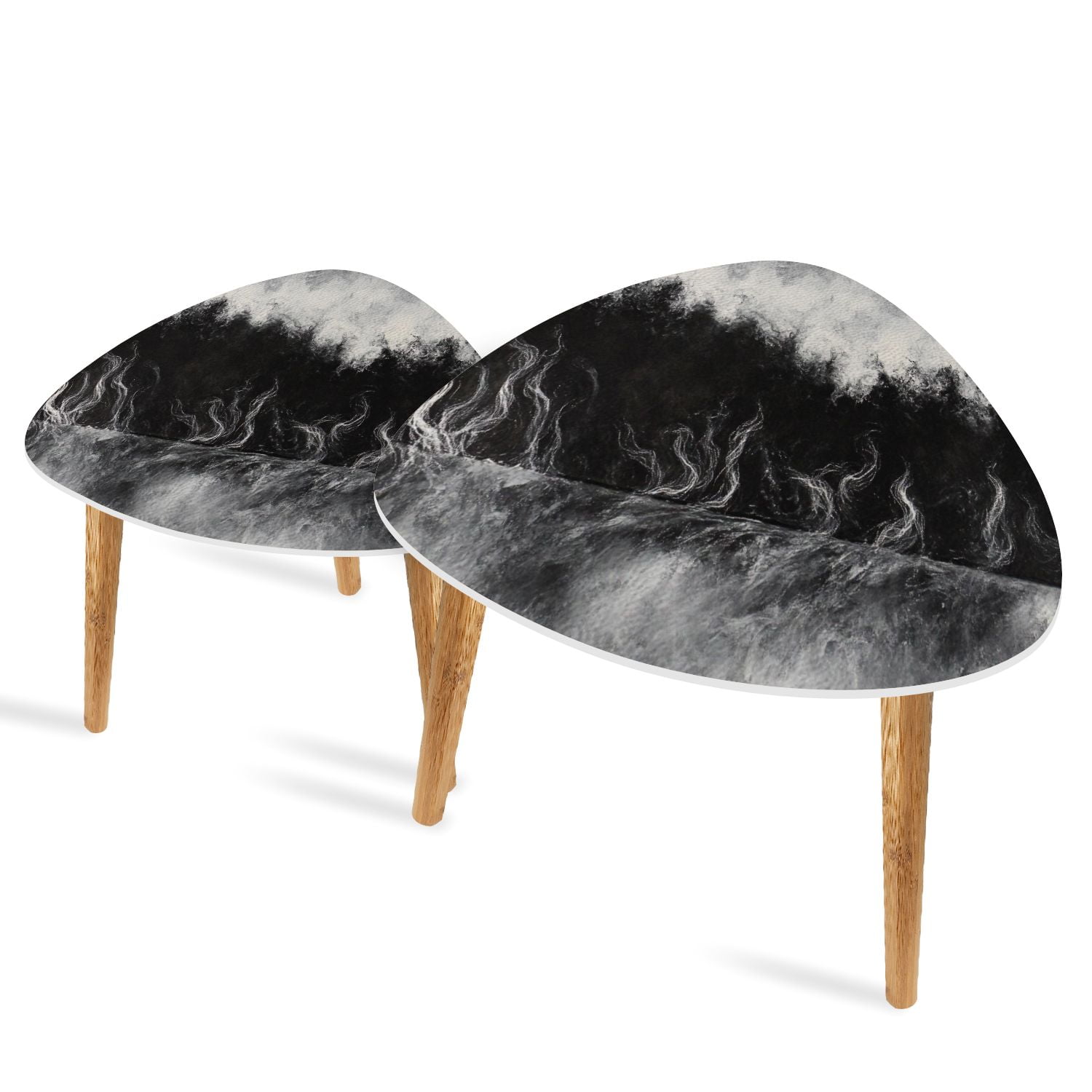 Triangle End Tables Set of 2 Black White Art Print Dance Shadows Small Coffee Table, Tea Table ...