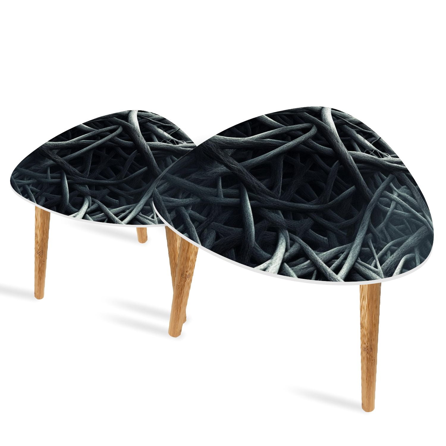 Triangle End Tables Set of 2 Black White Labyrinth Art Tangled Vines ...